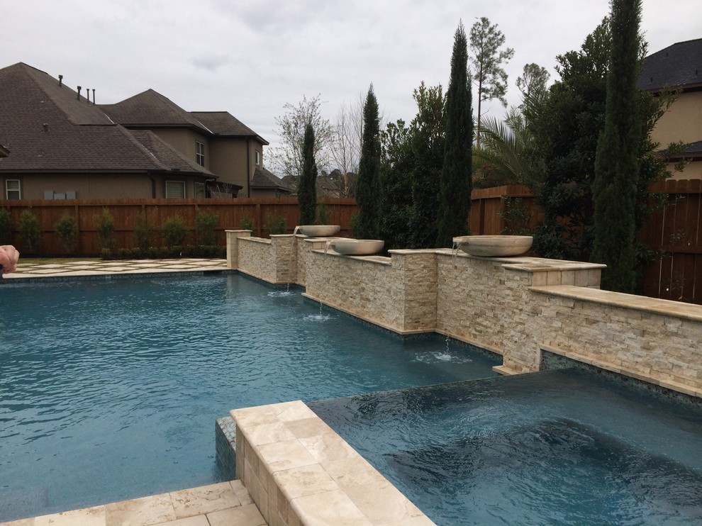Spa with Forward Negative Edge Spillway - Contemporary - Pool - Houston ...