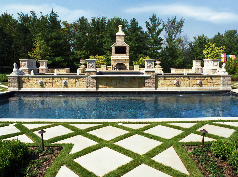 St. Charles Pool & Spa with Statuary and Fountain - Traditional - Pool ...