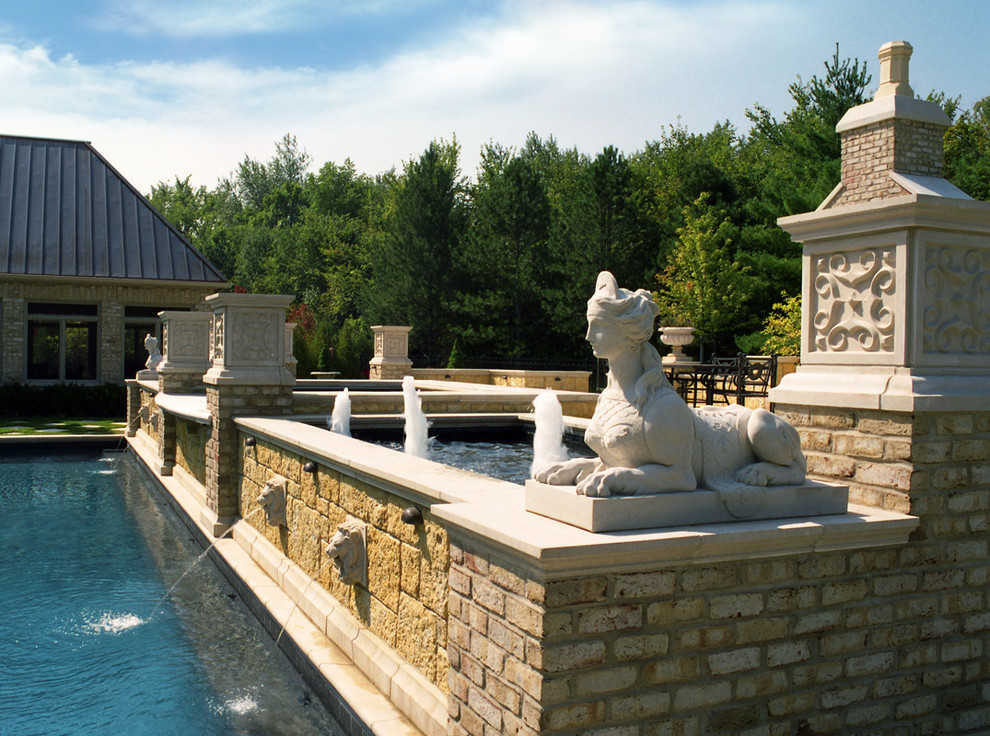 St. Charles Pool & Spa with Statuary and Fountain - Traditional - Pool ...