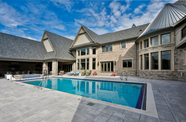 St. Charles Swimming Pool and Hot Tub with Floating Steps - Traditional ...