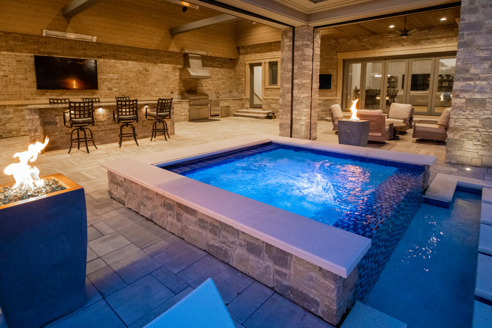 St. Charles Swimming Pool and Hot Tub with Floating Steps - Traditional ...