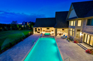 St. Charles Swimming Pool and Hot Tub with Floating Steps - Traditional ...