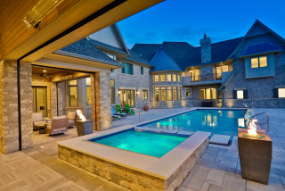 St. Charles Swimming Pool and Hot Tub with Floating Steps - Traditional ...