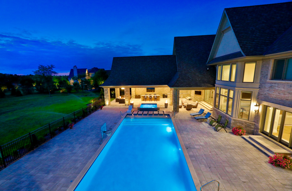 St. Charles Swimming Pool and Hot Tub with Floating Steps - Traditional ...