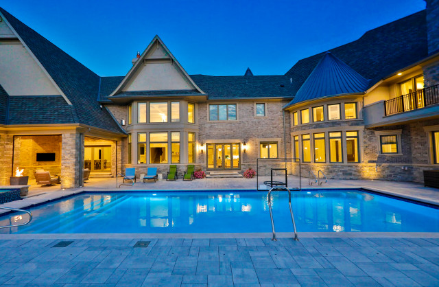 St. Charles Swimming Pool and Hot Tub with Floating Steps - Traditional ...