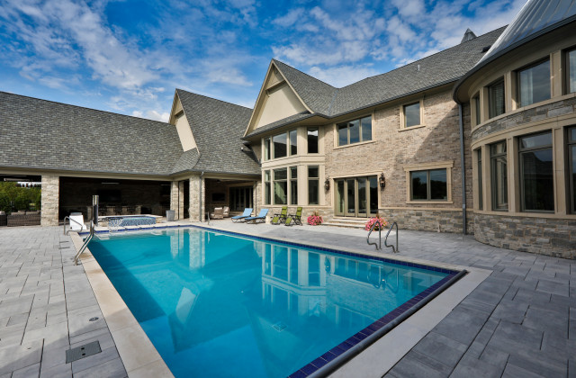 St. Charles Swimming Pool and Hot Tub with Floating Steps - Traditional ...