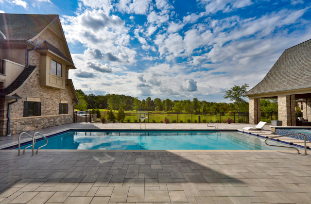 St. Charles Swimming Pool and Hot Tub with Floating Steps - Traditional ...