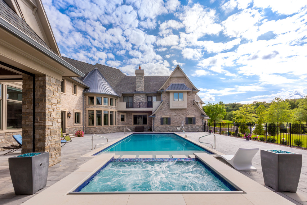 St. Charles Swimming Pool and Hot Tub with Floating Steps - Traditional ...