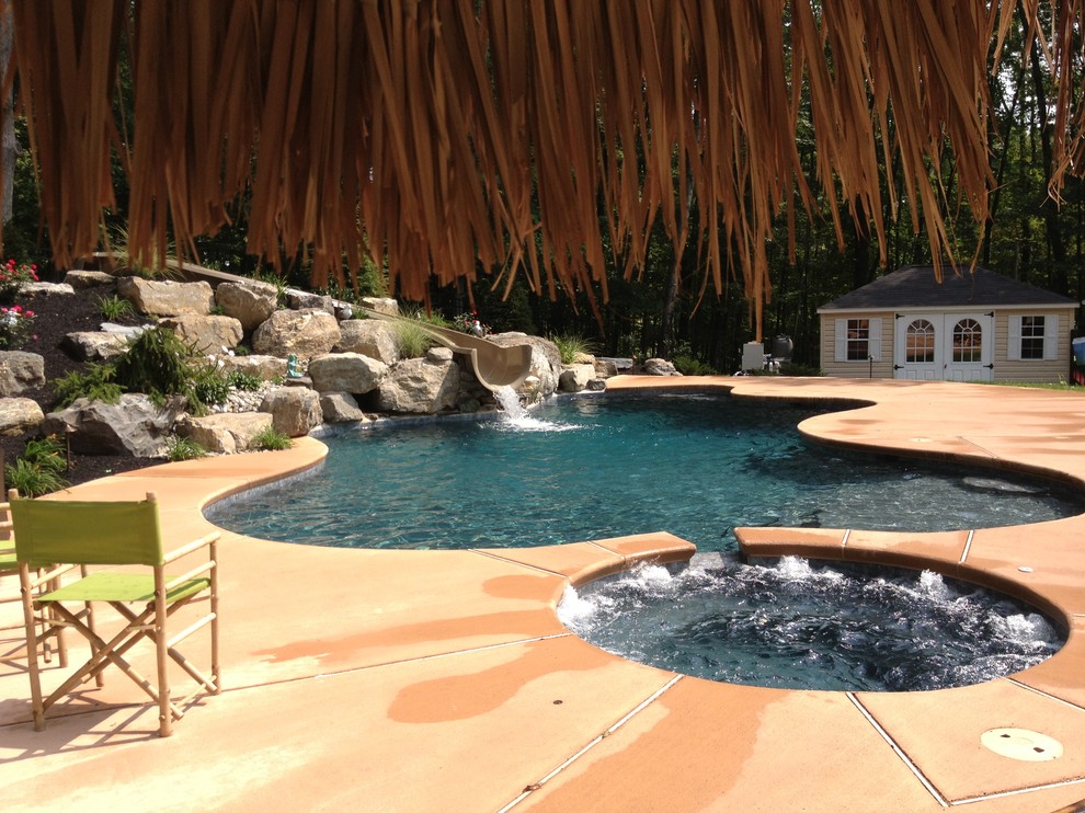 Stroud Township salt water pool with spa, sunshelf, slide, and ...