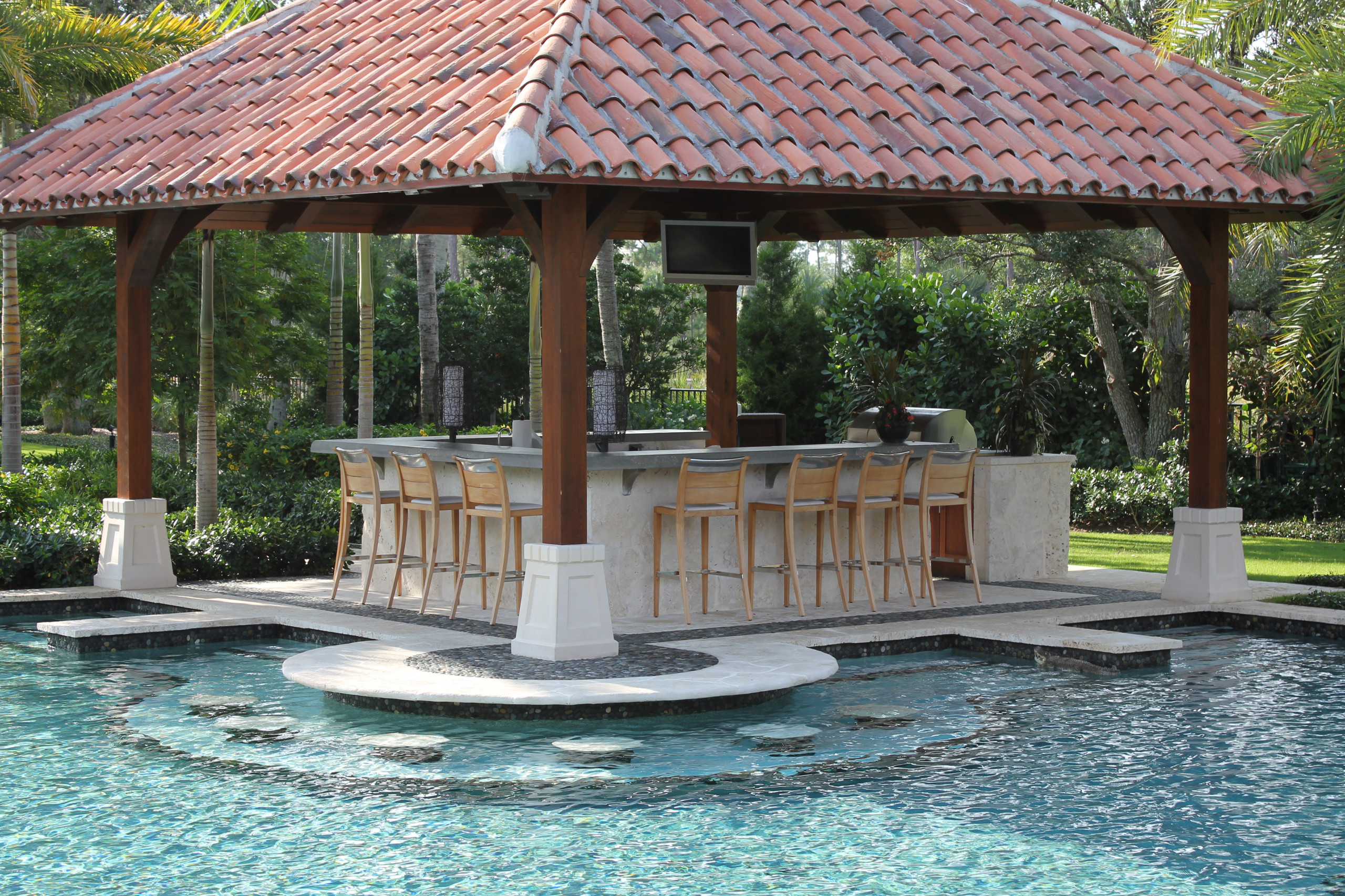 Pool House Bar Fountain Water Fountain, Wet Bar, Stunning View Of
