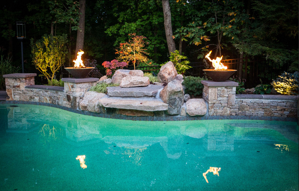 Swiming pool with water and fire features - Traditional - Pool - Boston ...