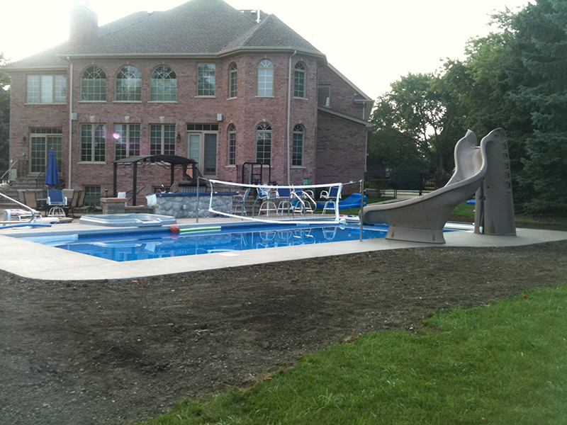 Swimming Pool & Spa with Volleyball Net and Slide - Pool - Other - by ...