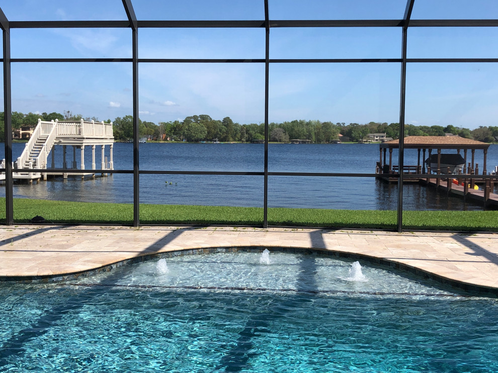 Swimming Pool Featuring Water Bowls with Lake View - Victorian - Pool ...