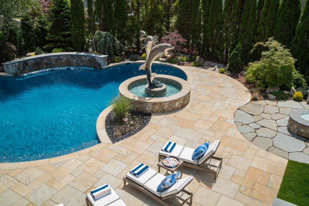 Swimming Pool on Cape Cod: Chatham with Dolphin Sculpture Fountain ...