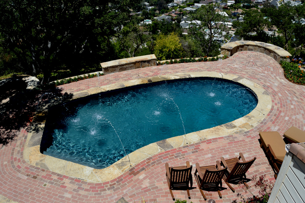 Swimming pool with custom brick pattern - Traditional - Pool - Los ...
