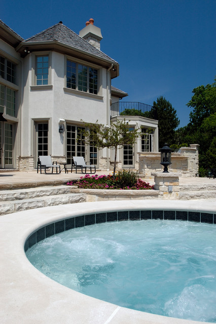 Swimming Pool with Separate Elevated Hot Tub - Traditional - Pools ...