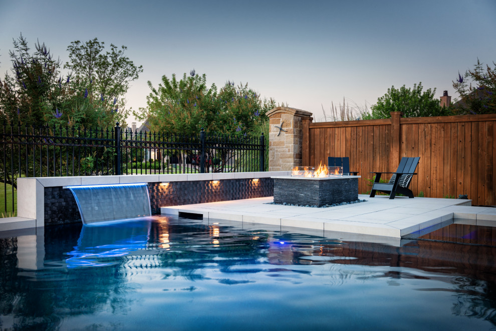 The Colony Tx Modern Linear Pool And Fire Pit Modern Swimming
