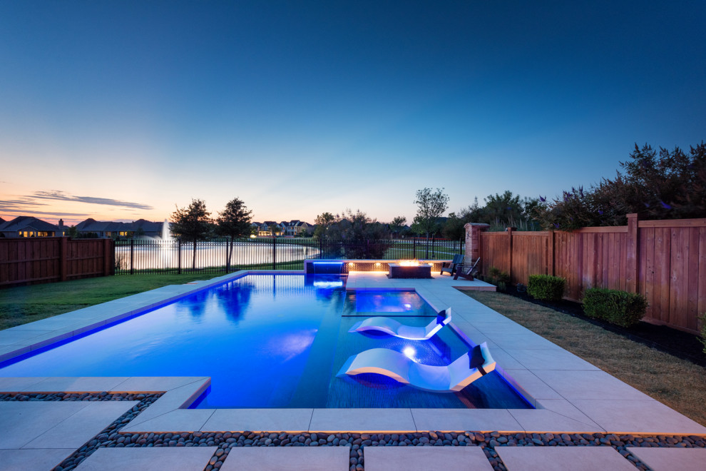 The Colony Tx Modern Linear Pool And Fire Pit Modern Pool