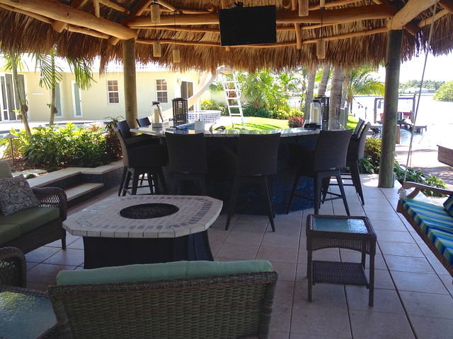 Tiki Hut, Outdoor Kitchen and Landscaping - Tropical - Patio - Miami ...
