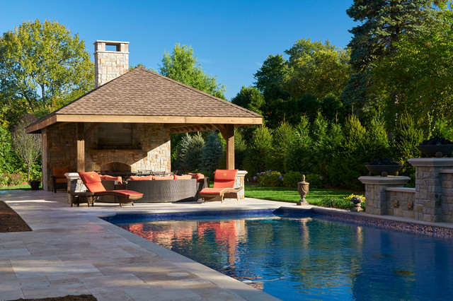 Rustic Pool House Fireplace