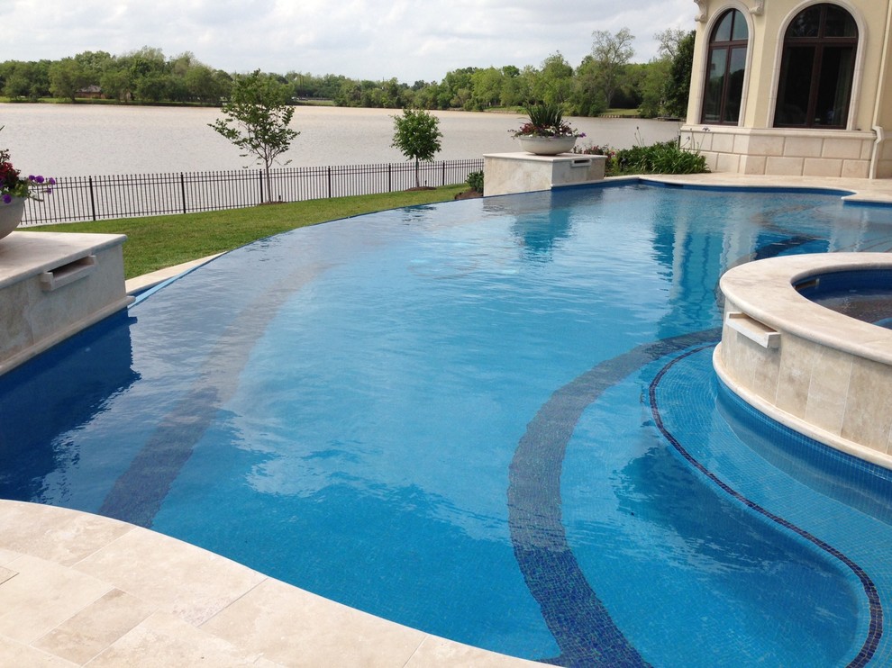 Traditional curved pool with custom mosaic design - Traditional - Pool ...