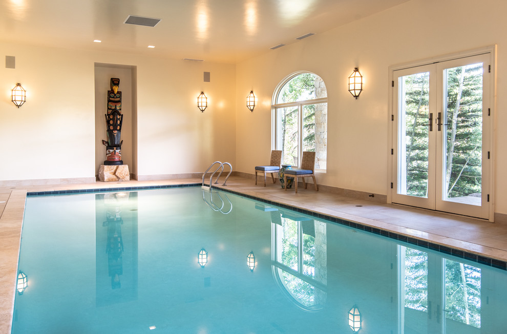 Euro Style Indoor Pool with Large Windows - Transitional - Pool ...