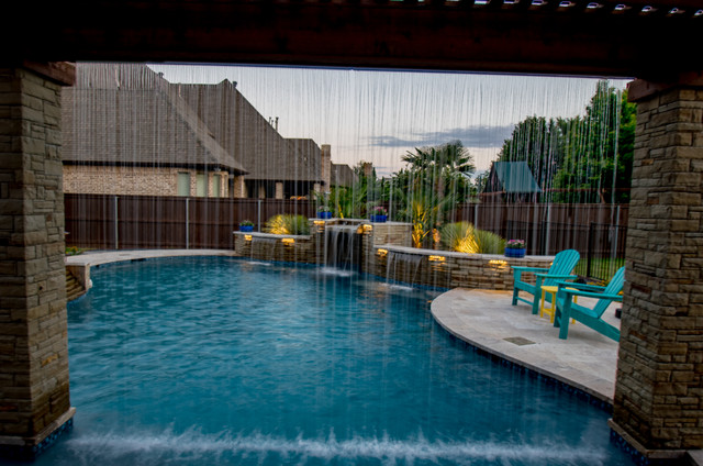 Transitional Curved Cool Pool with Amazing Water Features ...