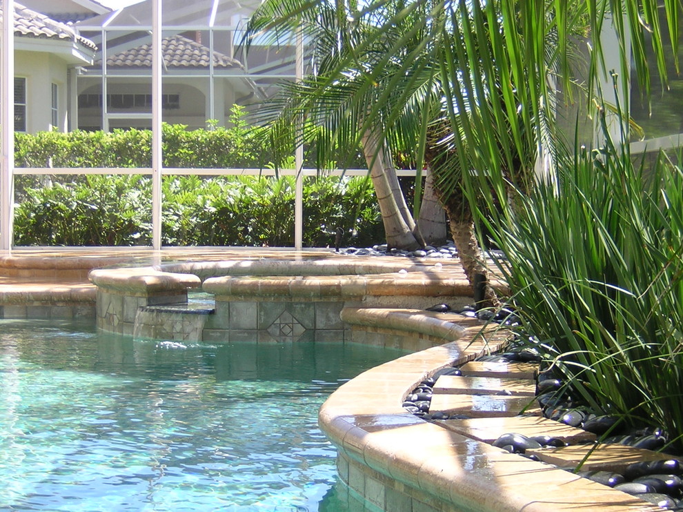 Tropical Free Form Pool and Natural Spa with Waterfall - Tropical ...