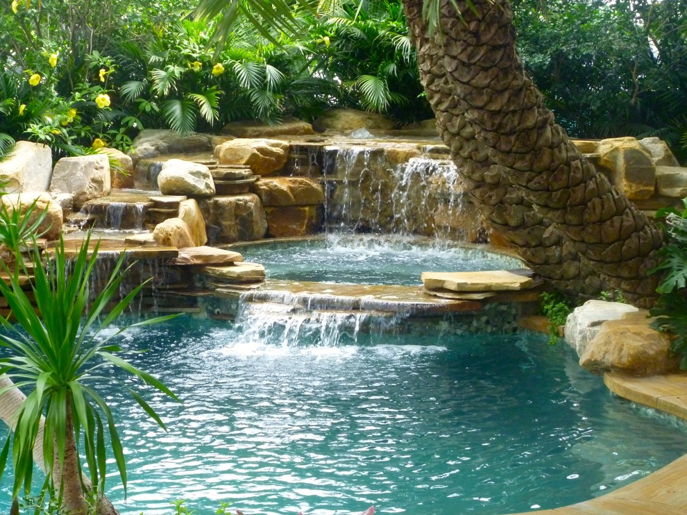Tropical pool waterfall - Tropical - Pool - Miami - by Matthew ...