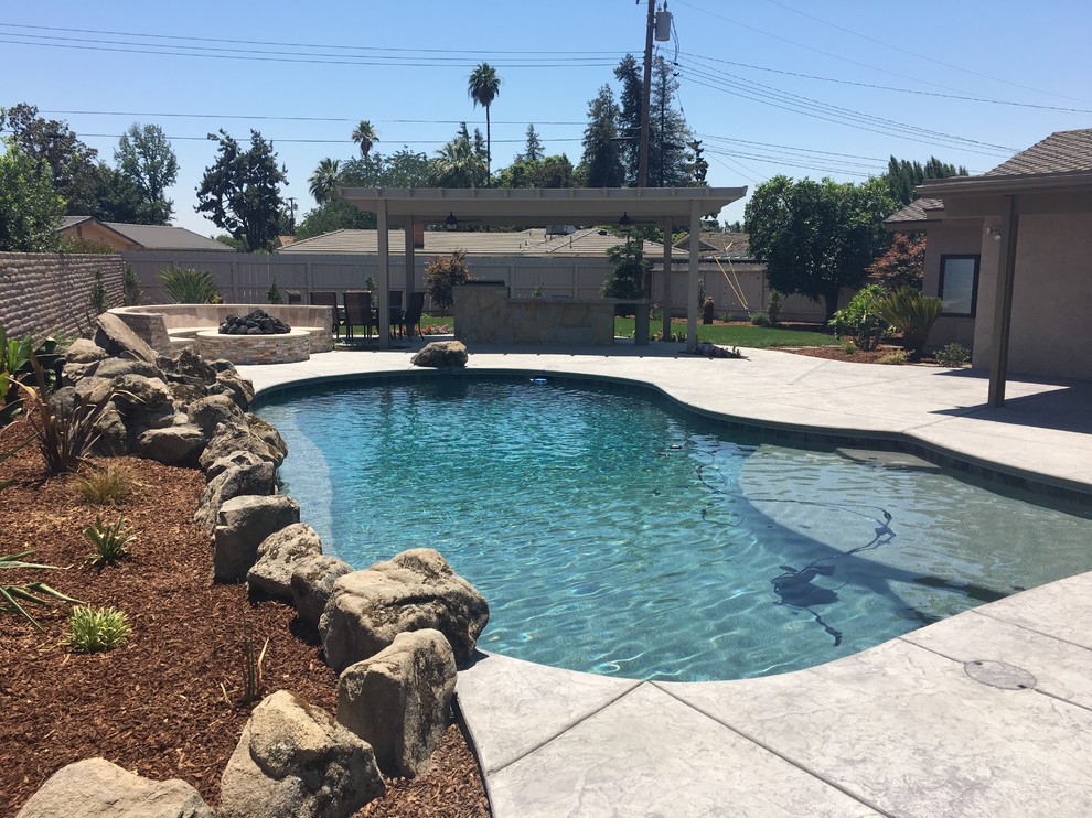 Tulare remodel pool re finish deck waterfall wet edge interior ...