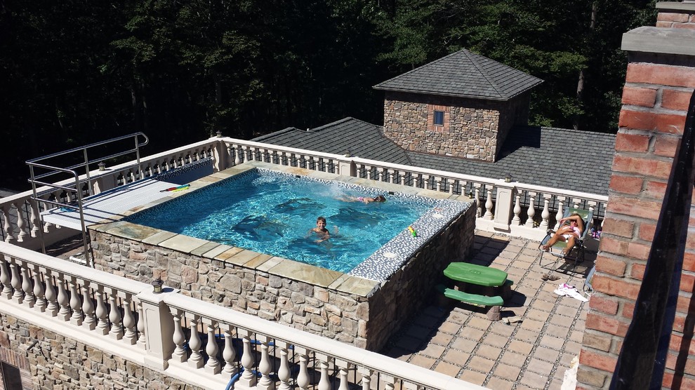 Tuscan style glass bottom rooftop pool - Mediterranean - Pool ...