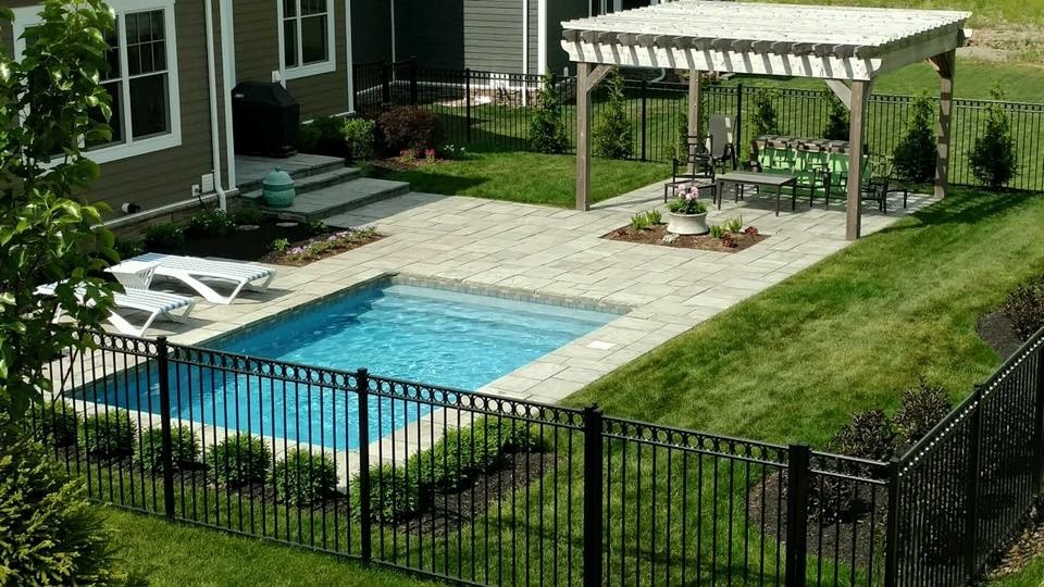 Unilock Rivenstone paver pool deck, Cedar Pergola and fencing - Modern - Pool - Other - by Zeke ...