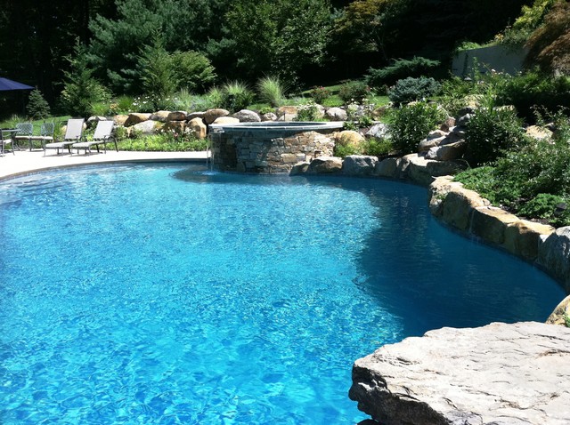 Upper Saucon Township custom built pool with raised spa, waterfall ...