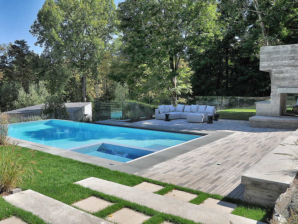 vanishing edge infinity glass tile swimming pool + interior spa ...