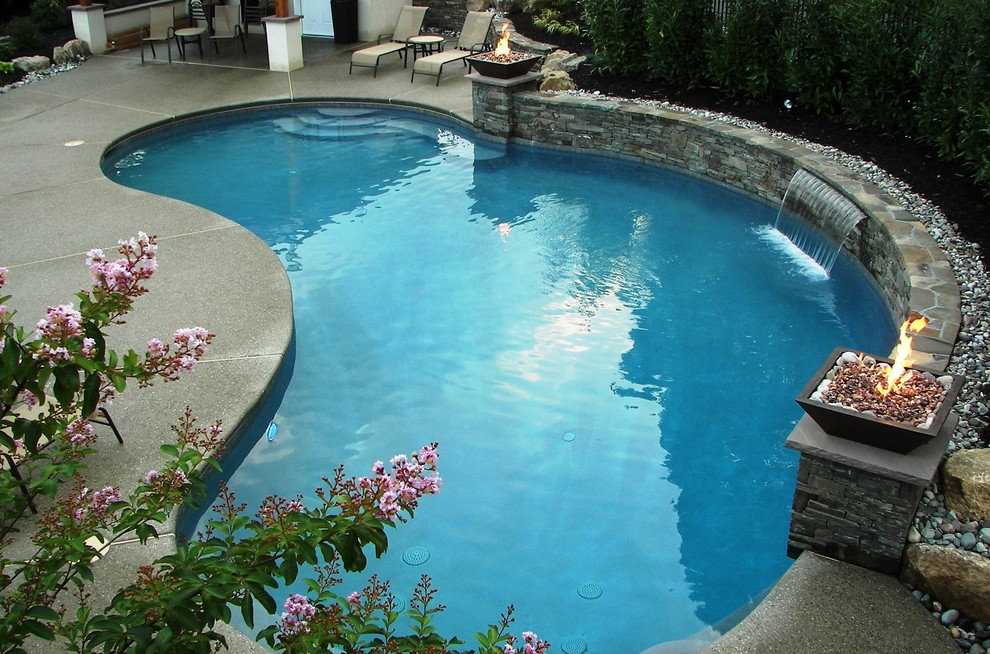 Weisenberg Township pool with sheer descent waterfall - Traditional ...