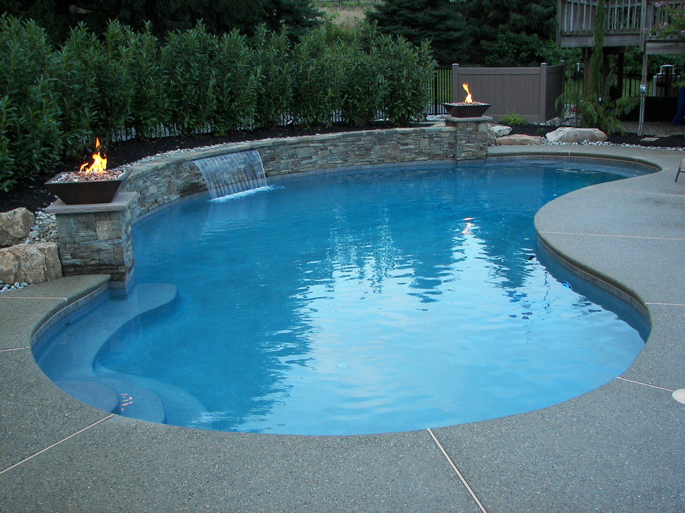 Weisenberg Township pool with sheer descent waterfall - Traditional ...