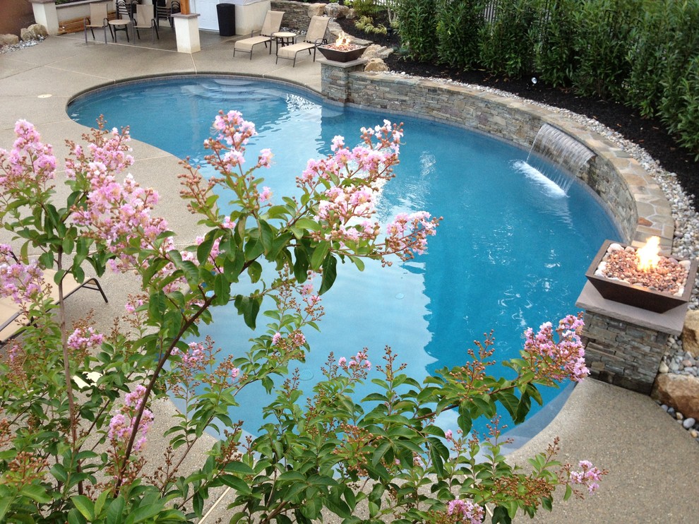 Weisenberg Township pool with sheer descent waterfall - Traditional ...