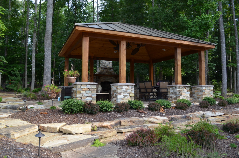 Western Red Cedar Pool Pavilion and Fireplace - Rustic - Pool - DC ...