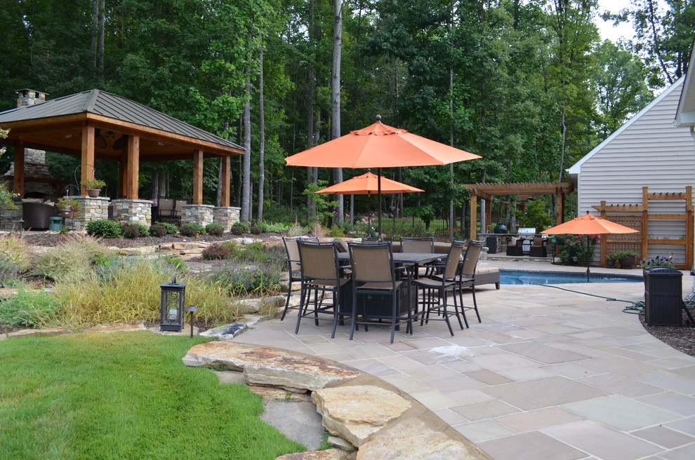 Western Red Cedar Pool Pavilion and Fireplace - Rustic - Pool - DC ...