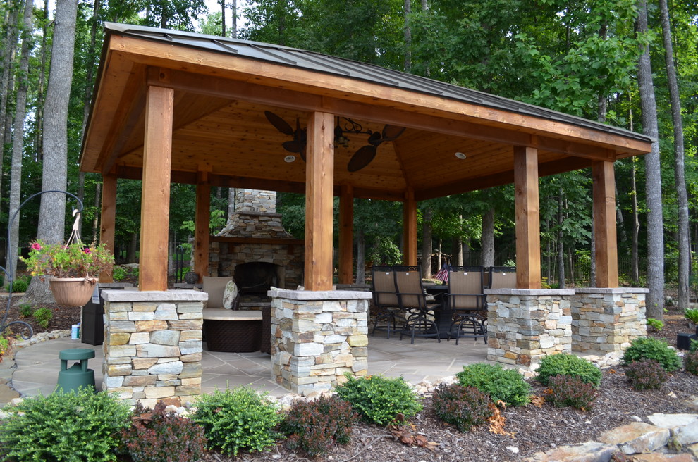 Western Red Cedar Pool Pavilion and Fireplace - Rustic - Pool - DC ...