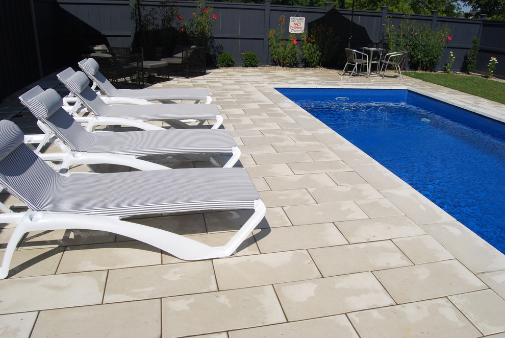 White Deck Pavers and Square Edge Pool Coping - Traditional - Pool ...