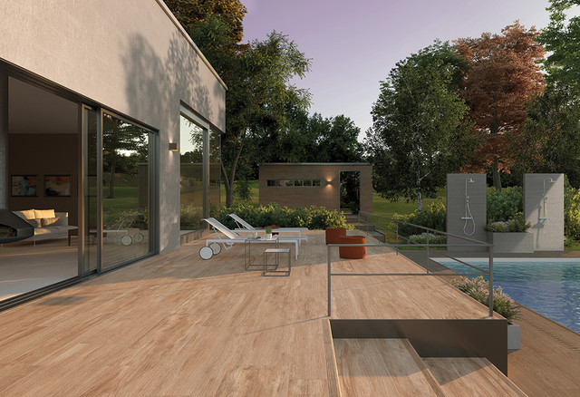 Wood Look Porcelain Paver Pool Landscaping - Traditional - Pool ...