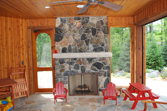 Black & Tan Natural Stone Veneer Fireplace - Rustic - Veranda - Other ...