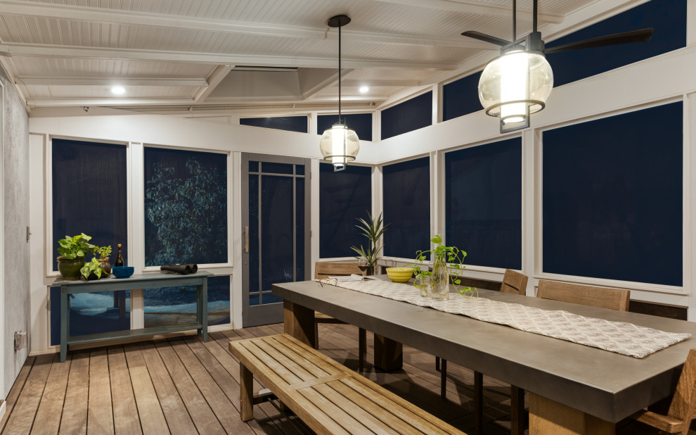 Bright at Night Interior of Contemporary Screened-in Porch ...
