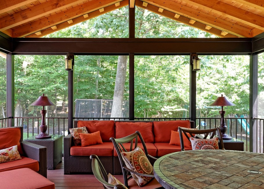 Centreville Screen Porch with Black Trim & Cedar Ceiling - Traditional ...