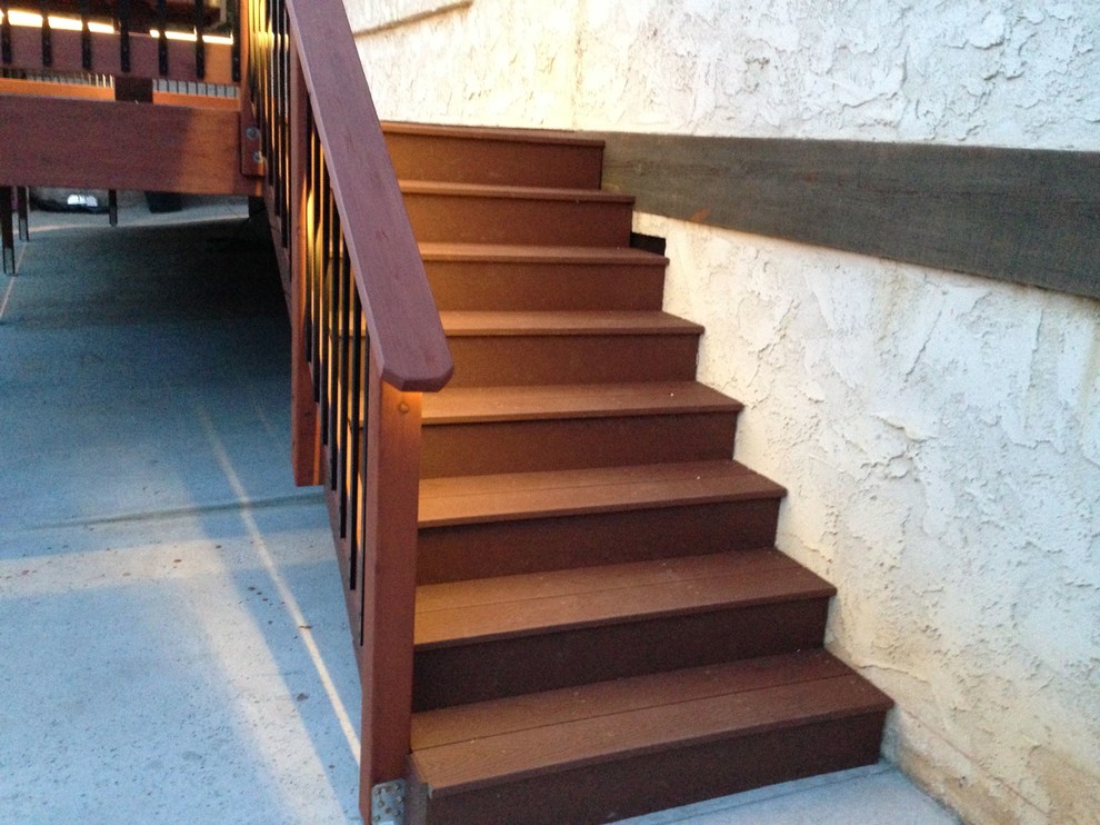 Deck with bench (composite & redwood) - Traditional - Staircase - Santa ...