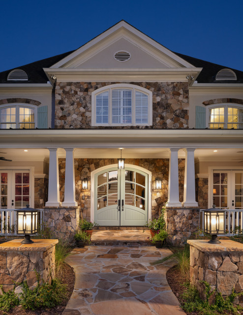 Grand Southern Porch + Custom Golf Cart Garage - Traditional - Veranda ...