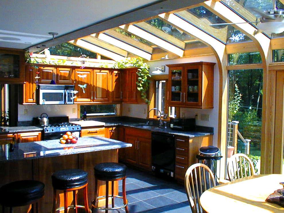 Kitchen expansion using a sunroom corner addition - Contemporary ...