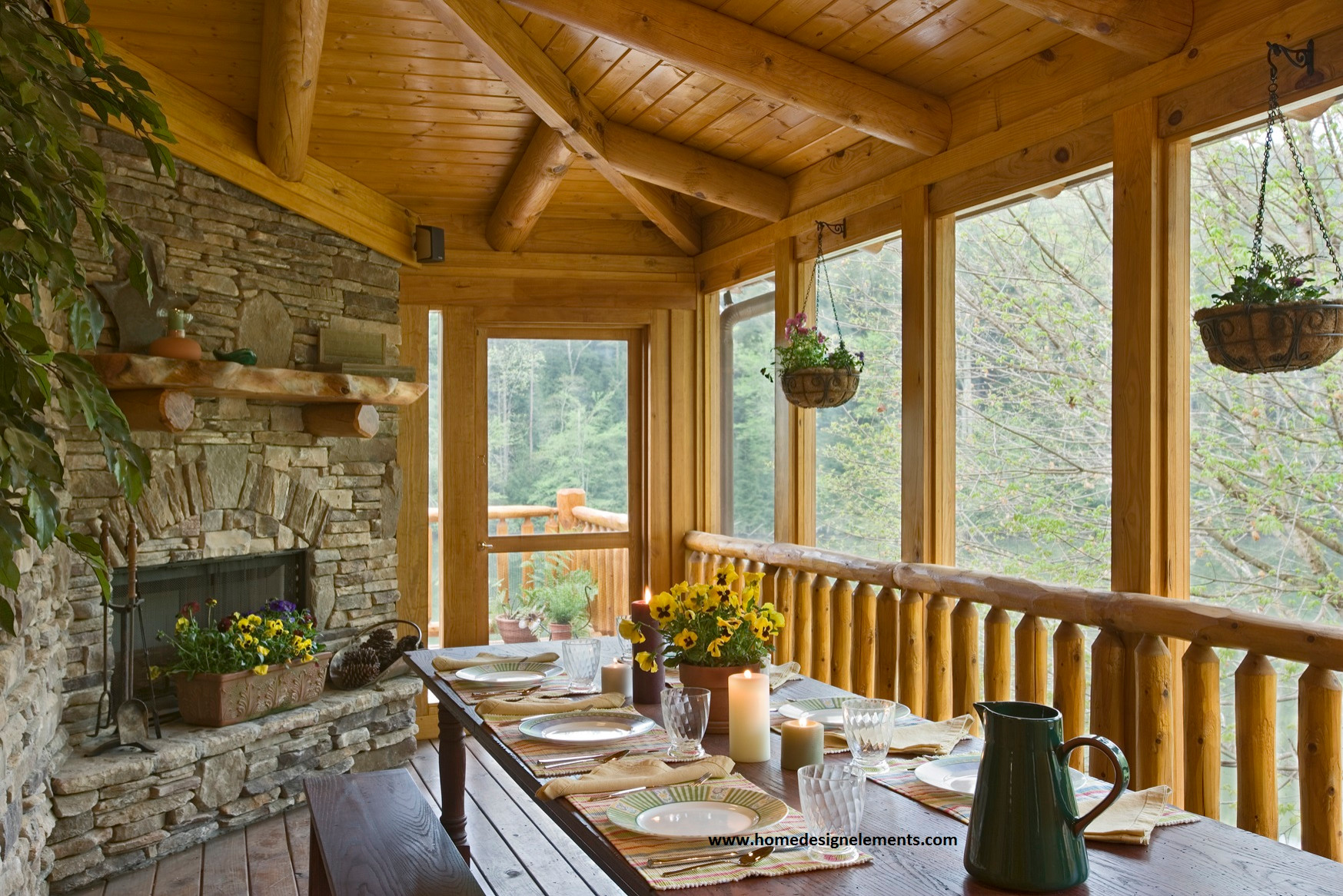 Rustic Log Cabin Porch Railings