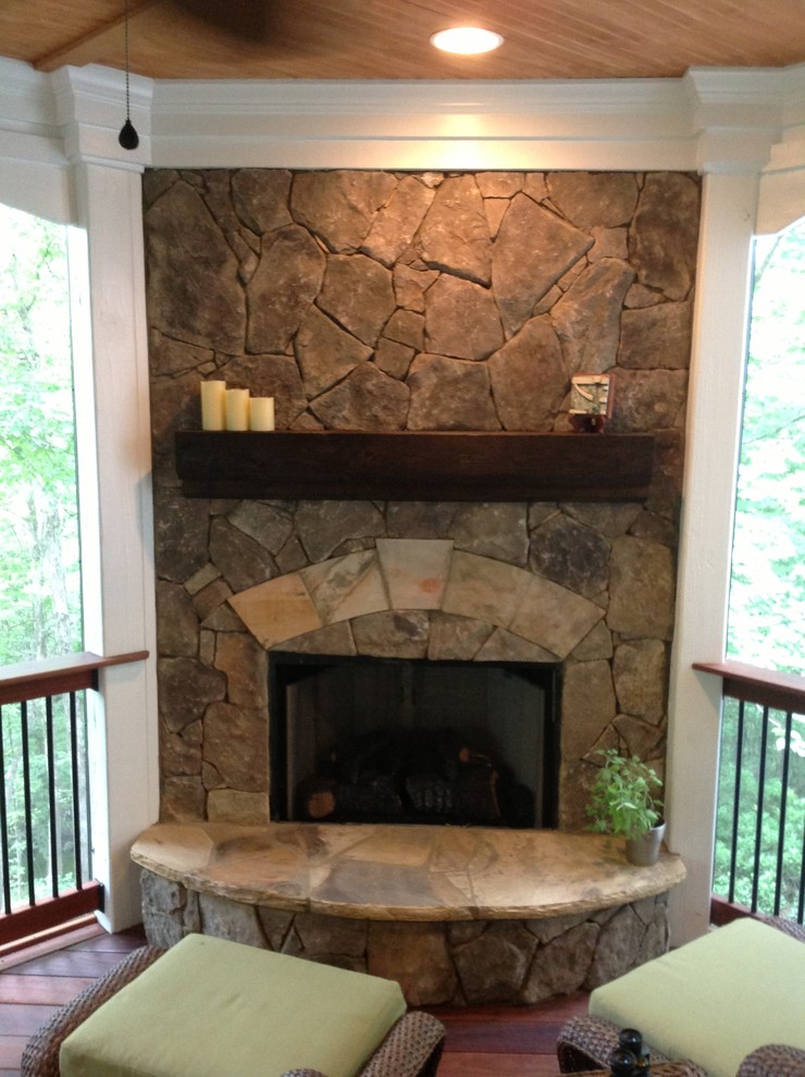 Open Back Porch and Stone Fireplace - Contemporary - Porch - Atlanta ...